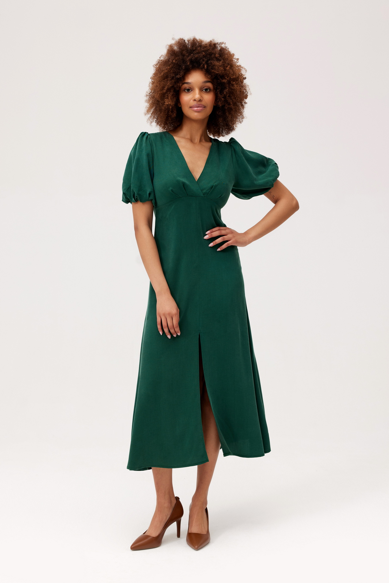 TOSCA DRESS WITH BUFFET SLEEVES AND SWEETHEART NECKLINE - BOTTLE GREEN ...